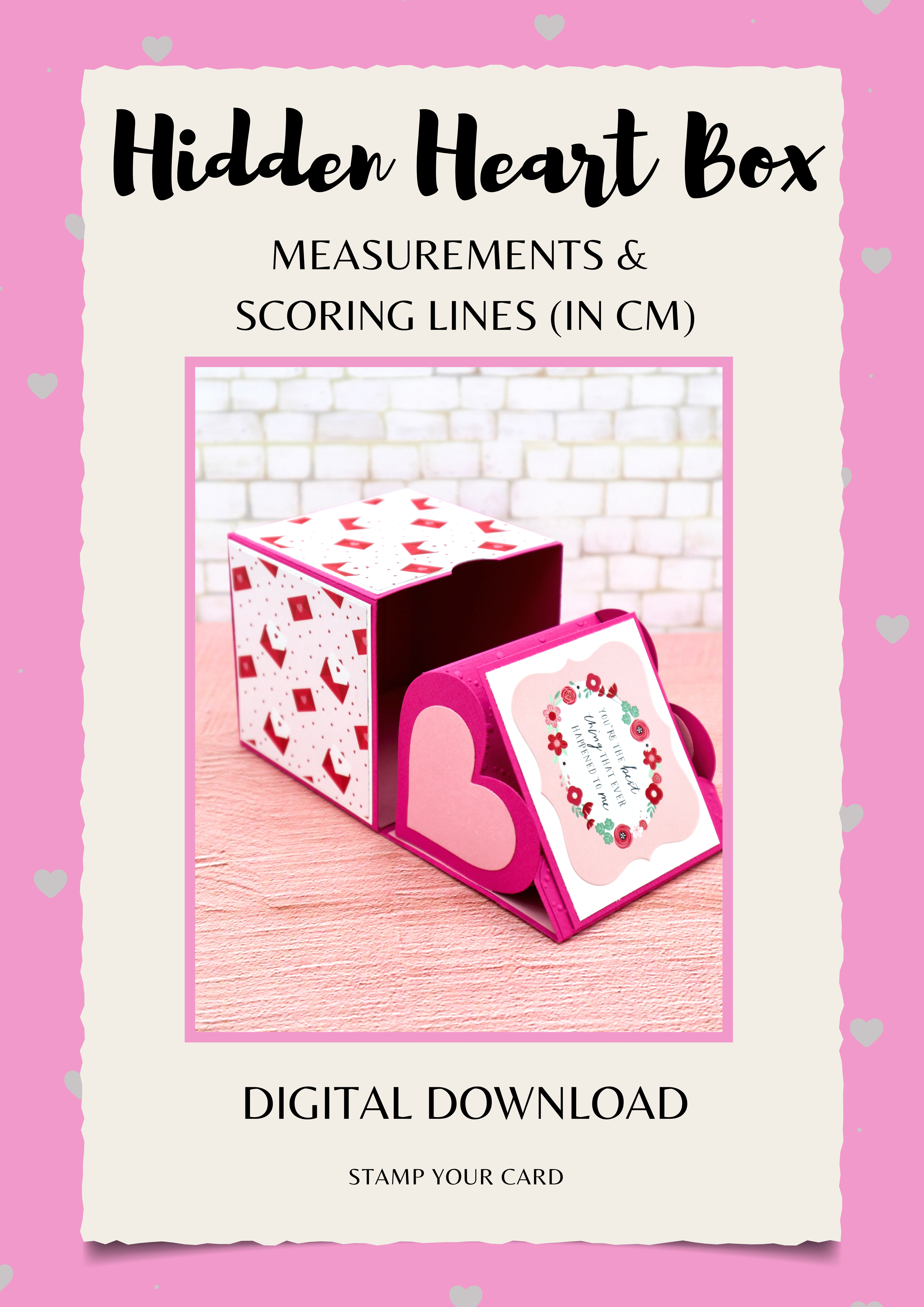 Hidden Heart Box - measurements & scoring lines in CM (PDF-Download) E ...
